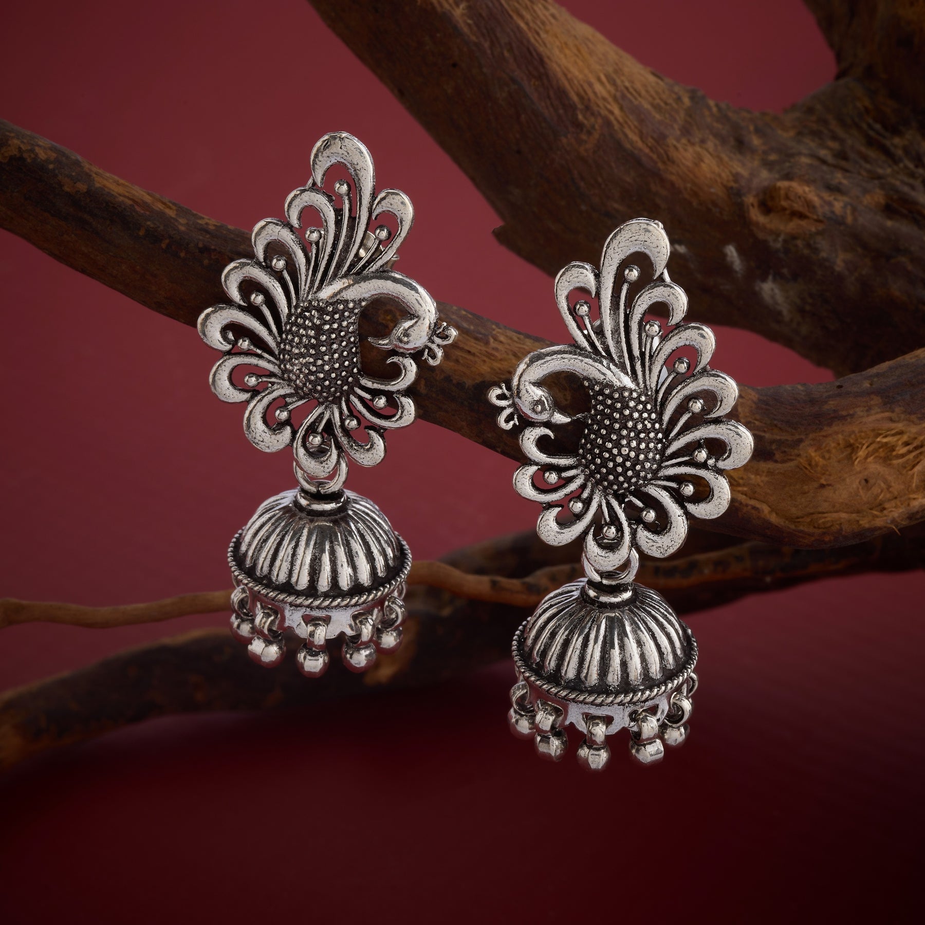 Adiva Oxidised Jhumki